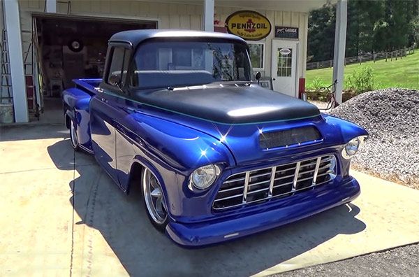 Amazing Candy Blue 1955 Chevy Street Truck - ThrottleXtreme